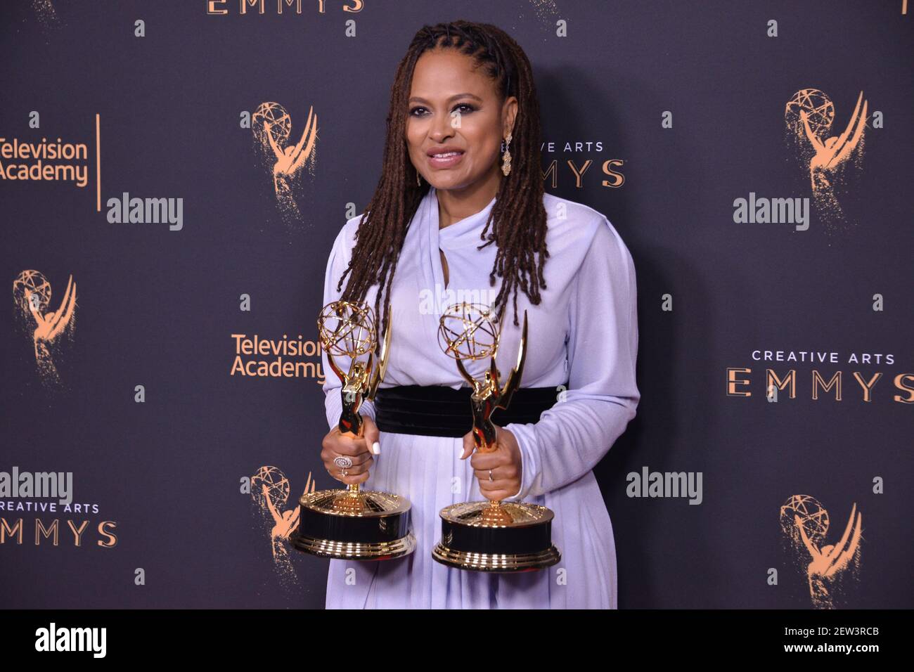 Ava Duvernay poses in the press room with the awards for outstanding ...