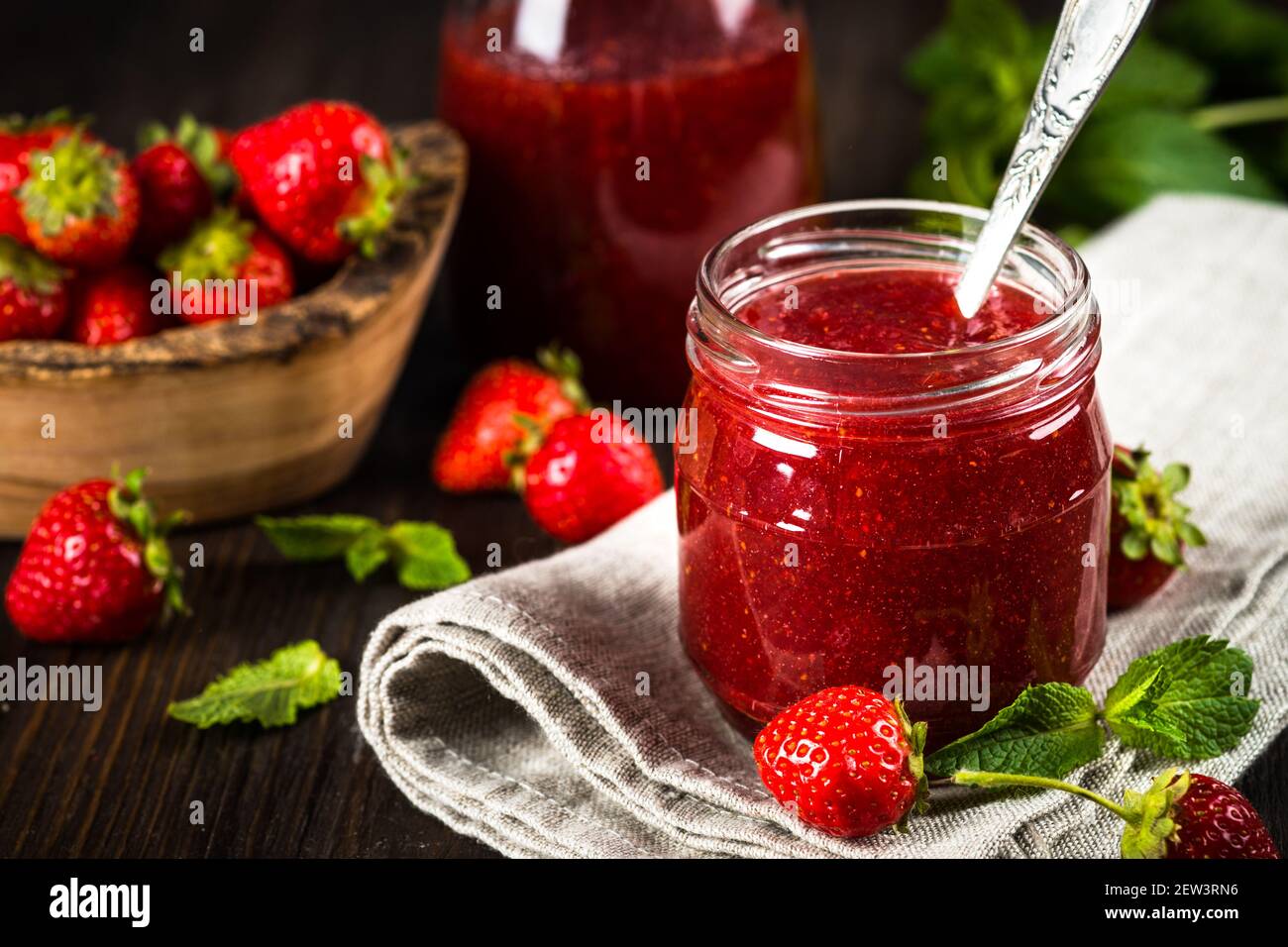 Strawberry jam in the glass jar Stock Photo - Alamy