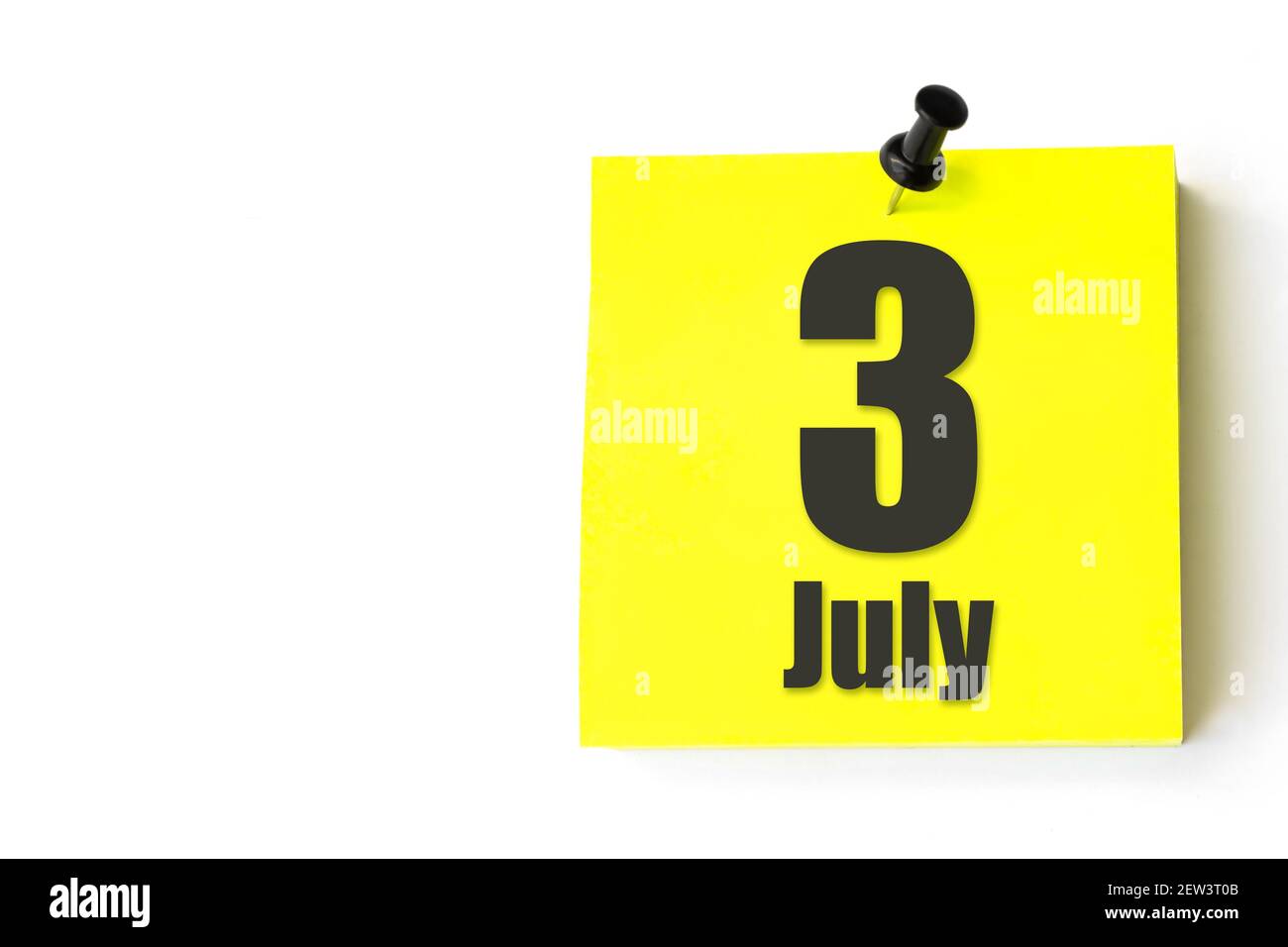July 3rd. Day 3 of month, Calendar date. Yellow sheet of the calendar ...