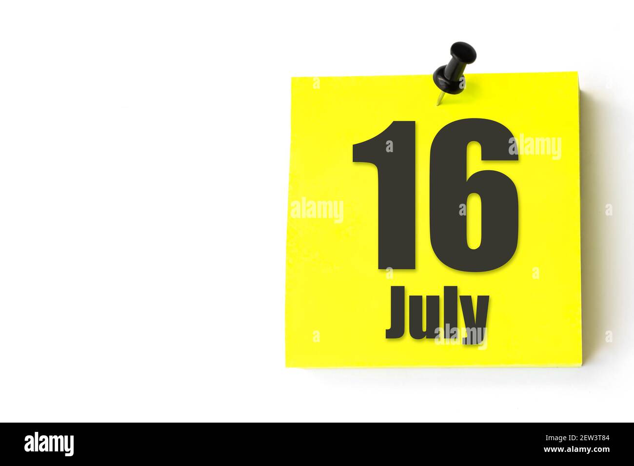 July 16th. Day 16 of month, Calendar date. Yellow sheet of the calendar ...