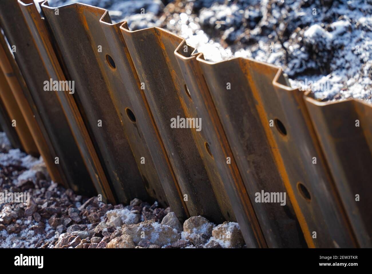 Sheet metal, piling, position, located in ground, supporting, river ...