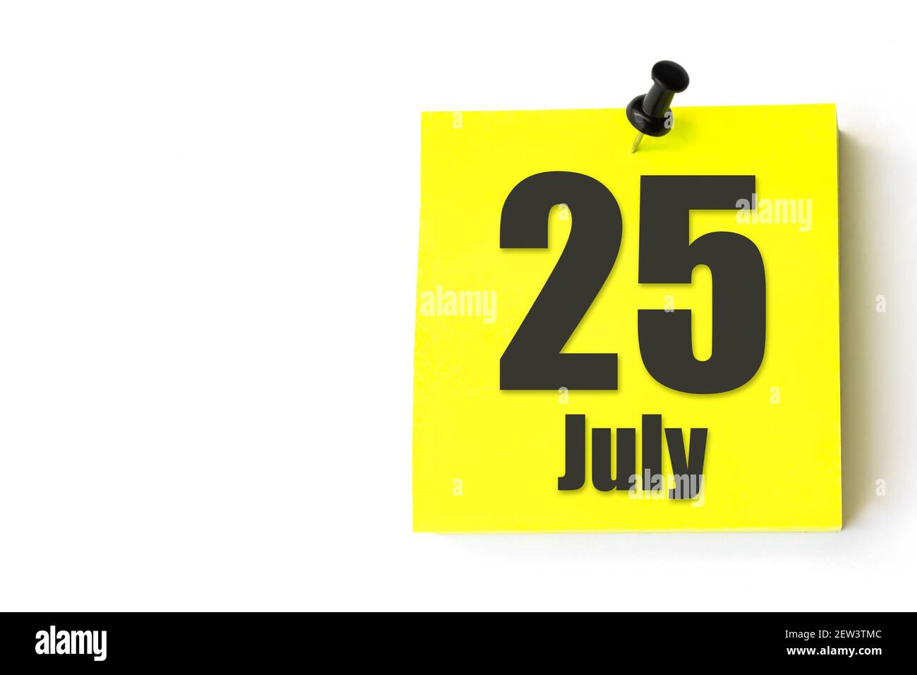 July 25th. Day 25 of month, Calendar date. Yellow sheet of the calendar ...