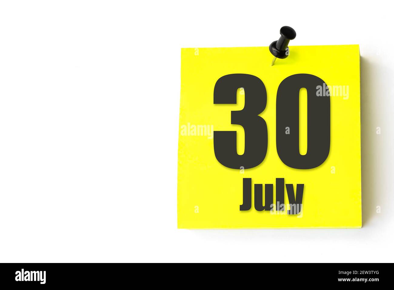 July 30th. Day 30 of month, Calendar date. Yellow sheet of the calendar ...