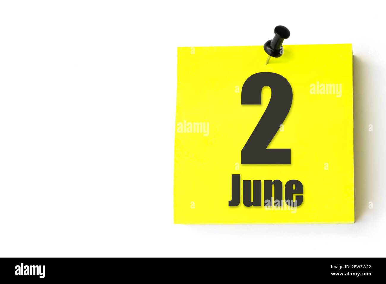 June 2nd. Day 2 of month, Calendar date. Yellow sheet of the calendar ...