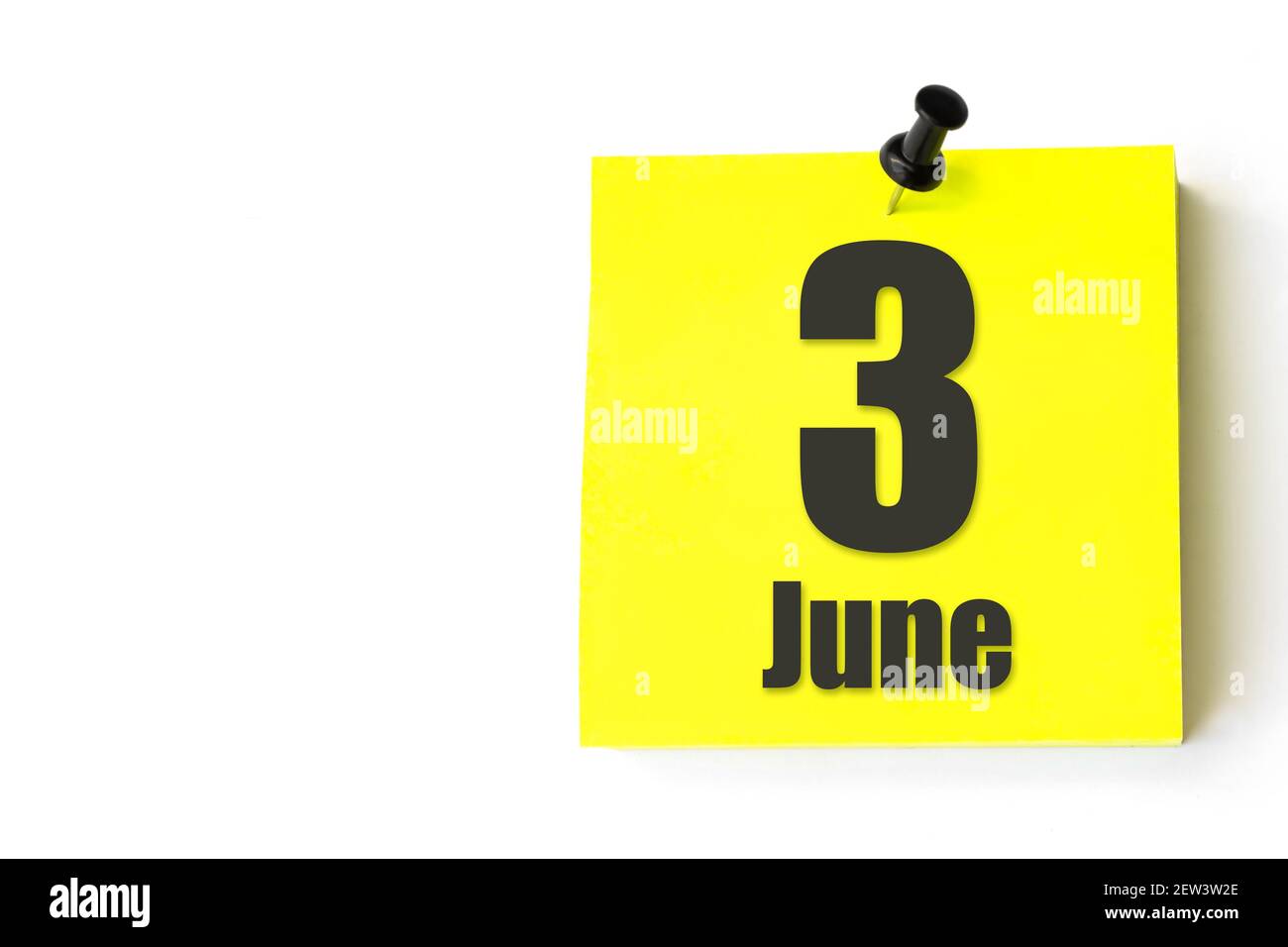June 3rd. Day 3 of month, Calendar date. Yellow sheet of the calendar ...