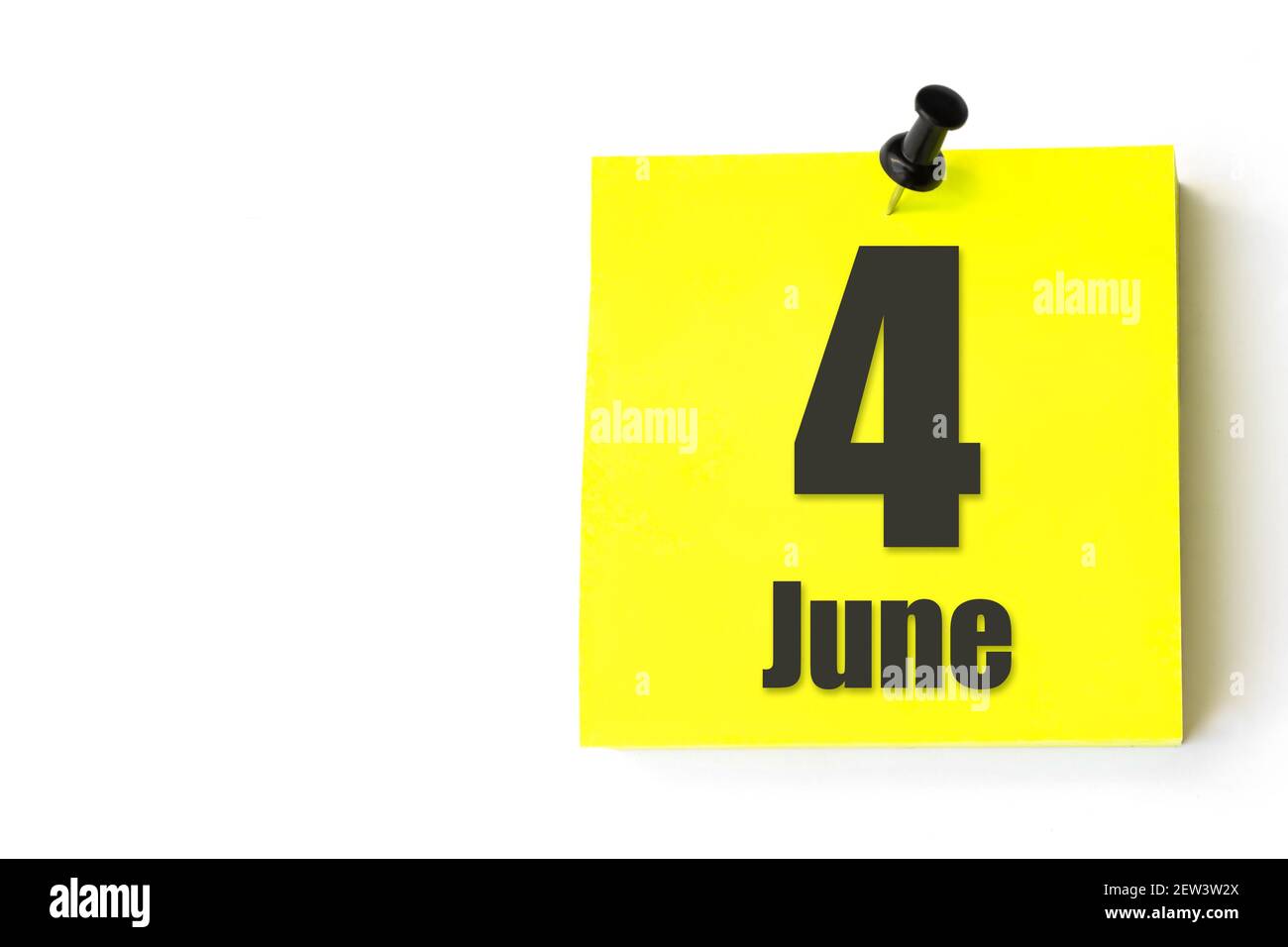 June 4th. Day 4 of month, Calendar date. Yellow sheet of the calendar ...