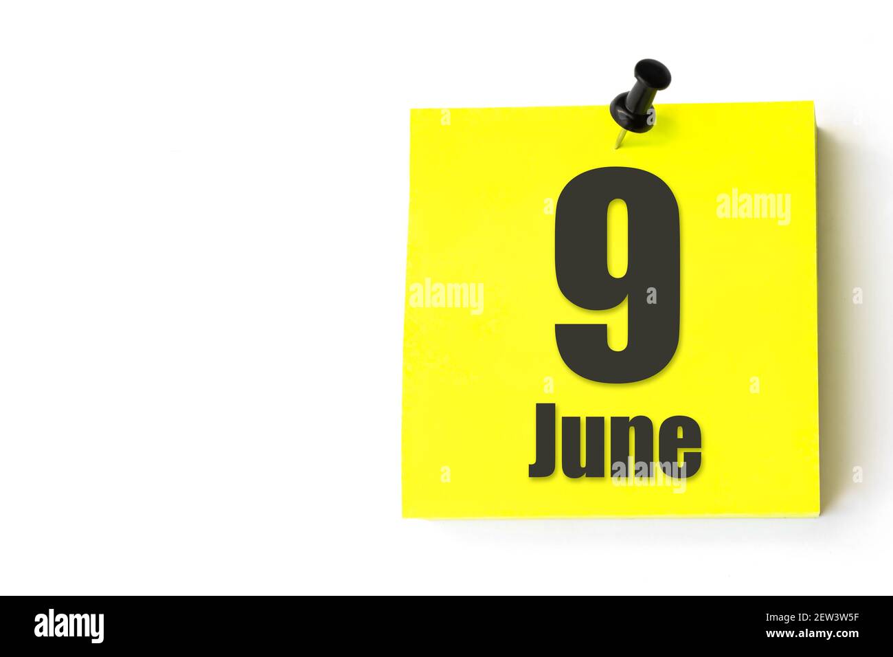 June 9th. Day 9 of month, Calendar date. Yellow sheet of the calendar ...