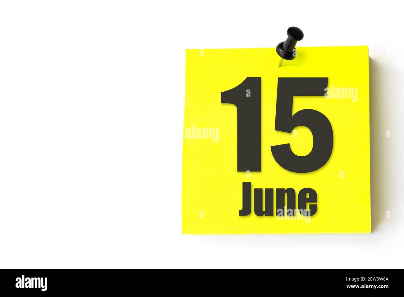June 15th. Day 15 of month, Calendar date. Yellow sheet of the calendar ...
