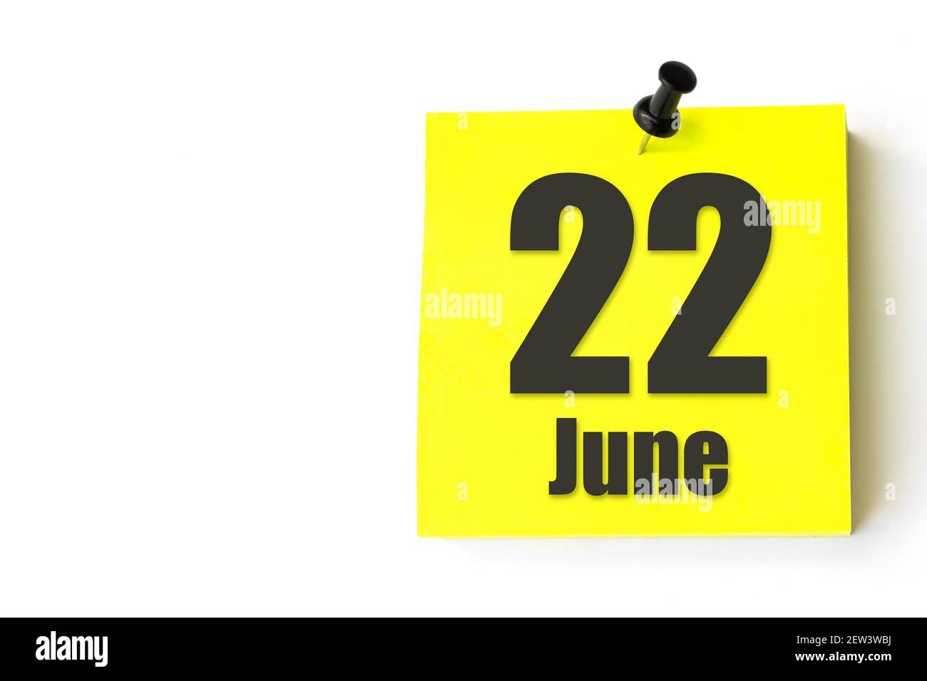 June 22nd. Day 22 of month, Calendar date. Yellow sheet of the calendar ...