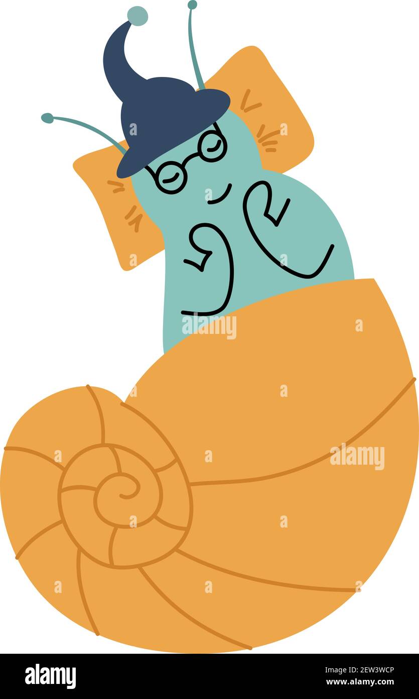 Good morning. The snail sleeps on a pillow. Children cartoon style ...