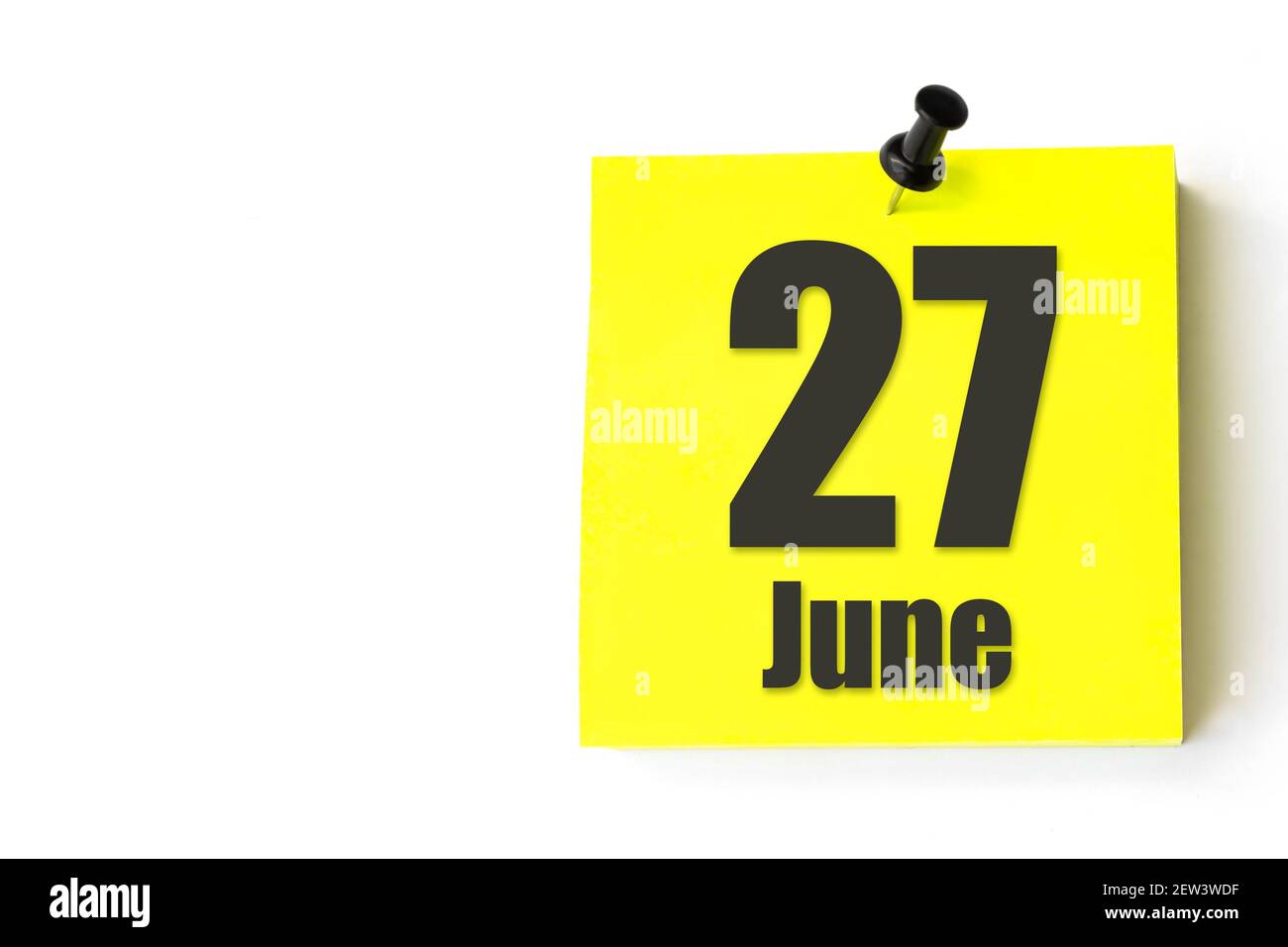June 27th. Day 27 of month, Calendar date. Yellow sheet of the calendar ...