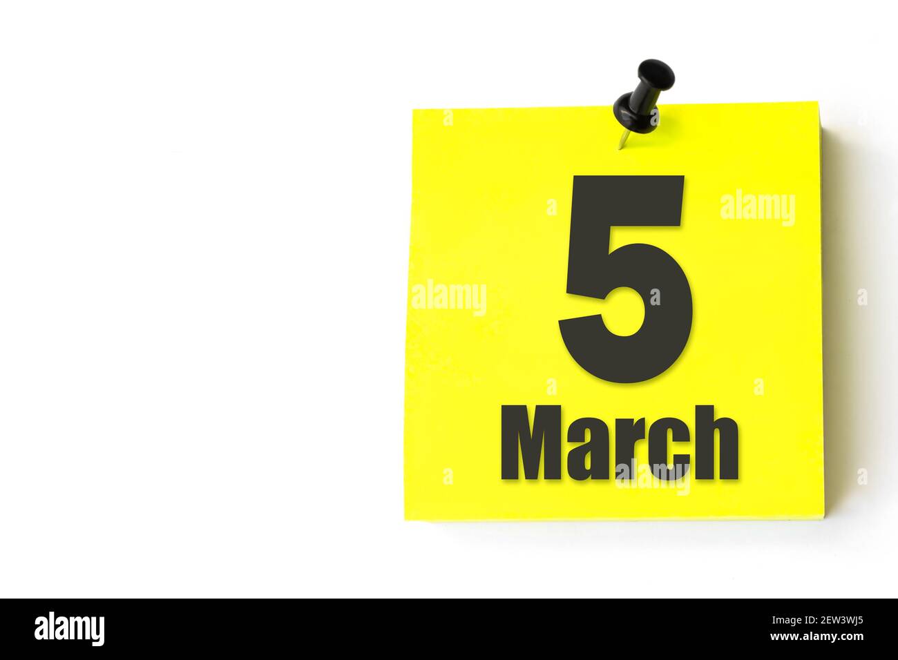 March 5th. Day 5 of month, Calendar date. Yellow sheet of the calendar ...
