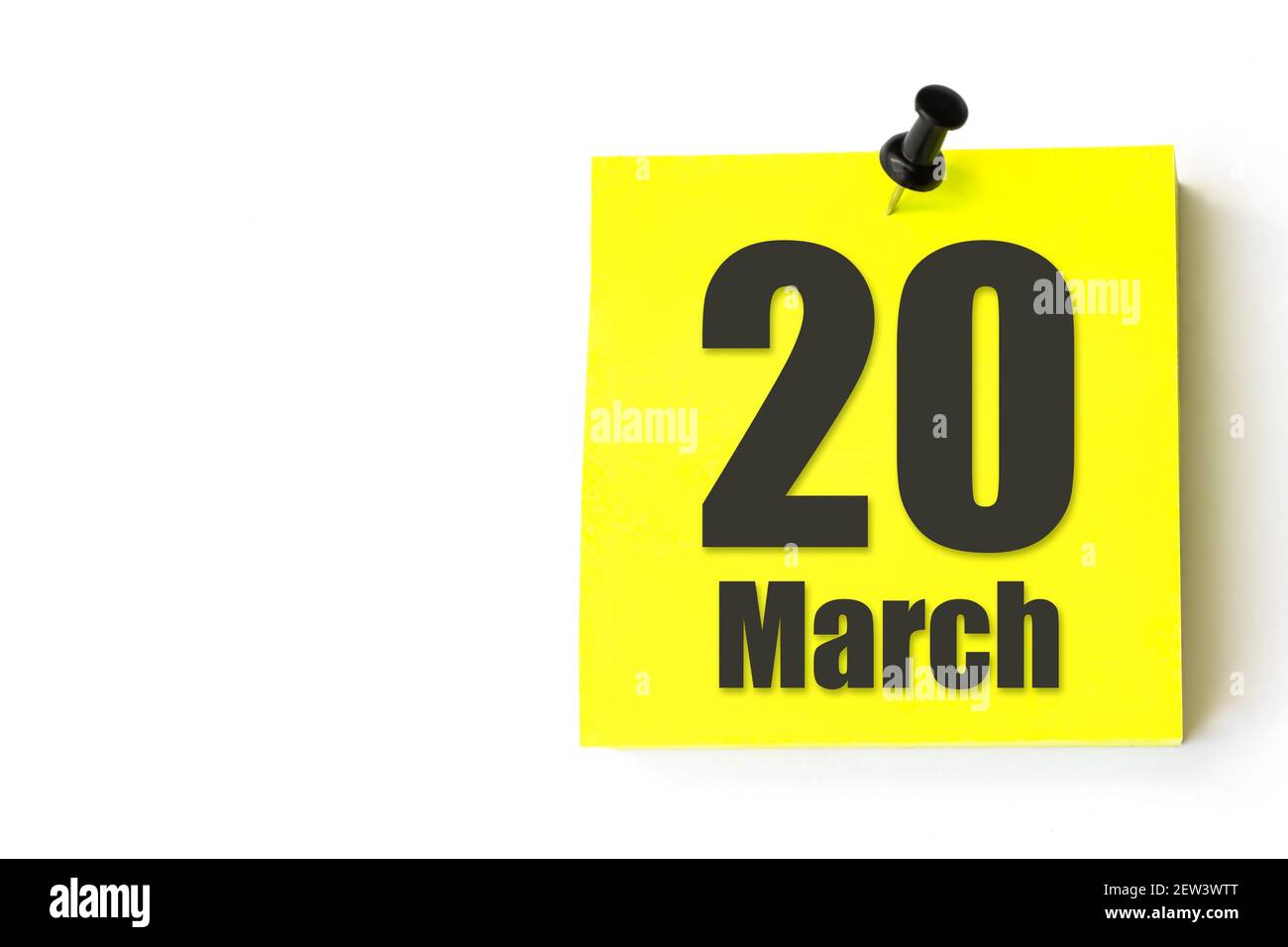 March 20th. Day 20 of month, Calendar date. Yellow sheet of the ...