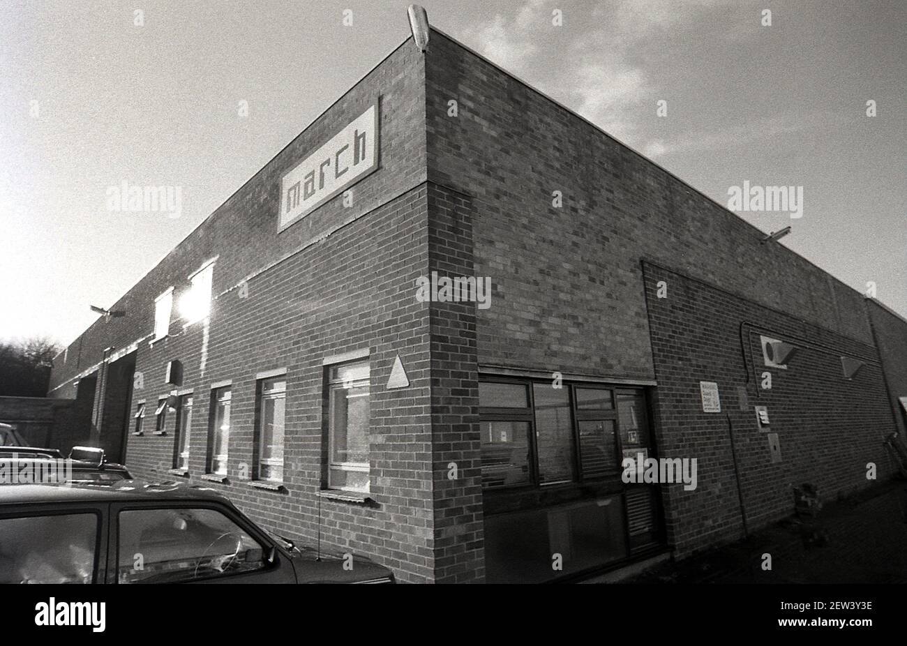 March Engineering racing car constructor in Bicester UK 1984 Stock ...