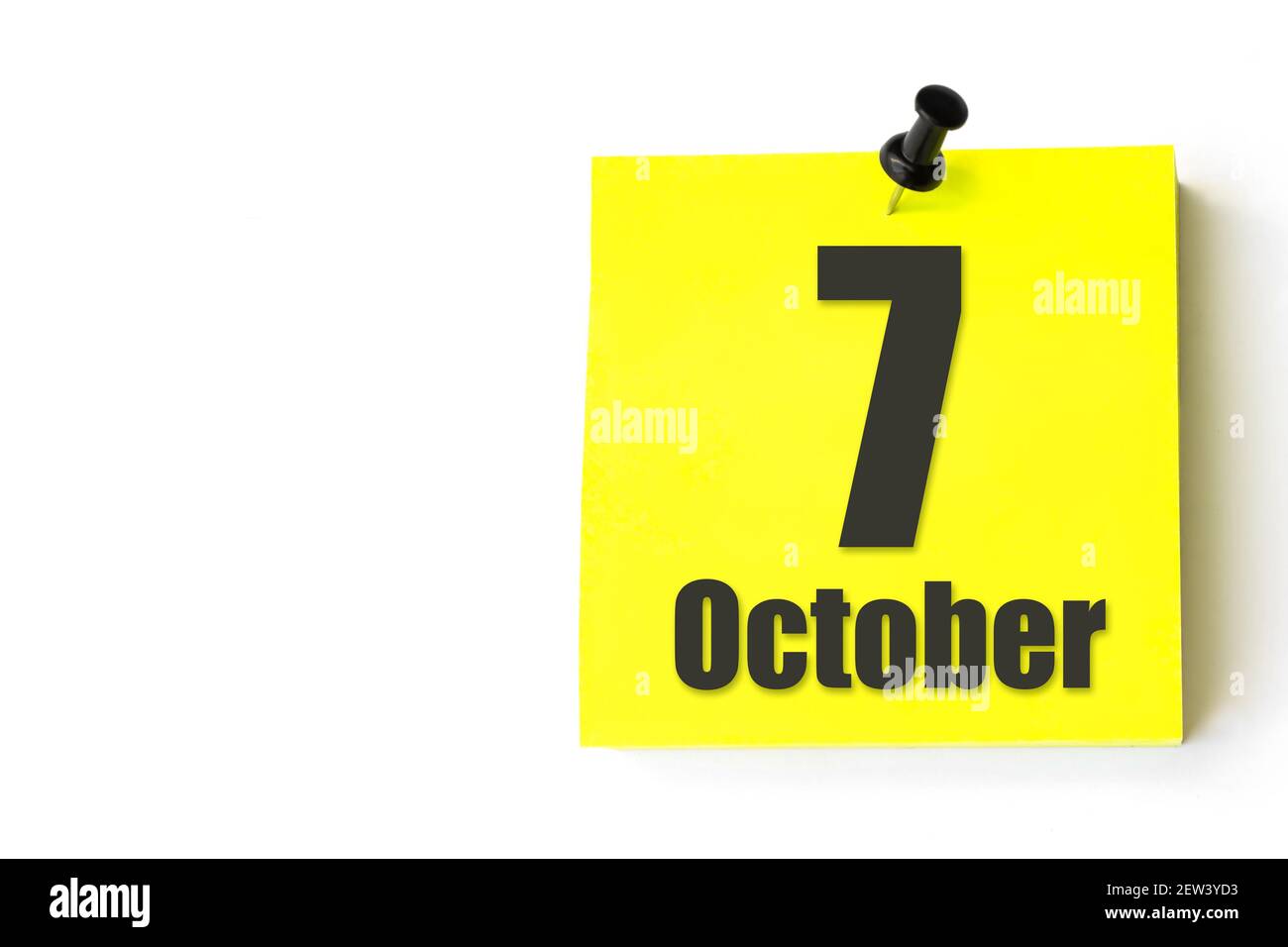October 7th. Day 7 of month, Calendar date. Yellow sheet of the ...