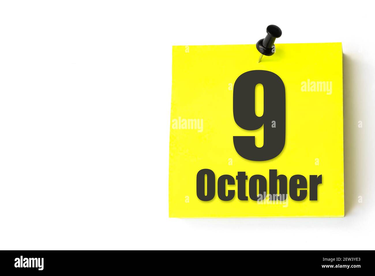 October 9th. Day 9 of month, Calendar date. Yellow sheet of the ...