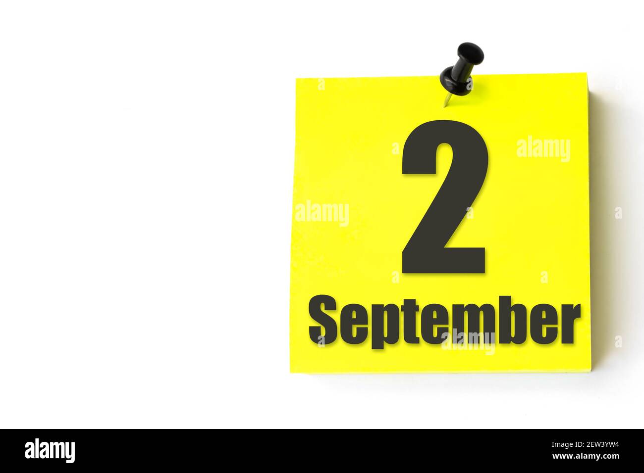 September 2nd. Day 2 of month, Calendar date. Yellow sheet of the ...