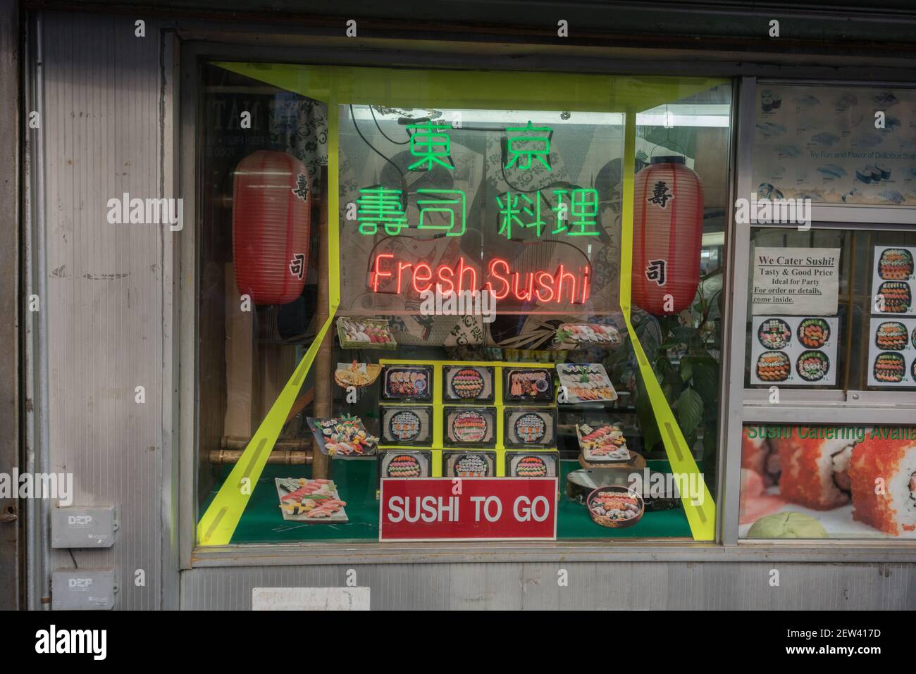 New York City, NY USA Fresh Sushi Sign at a restaurant in Chinatown ...