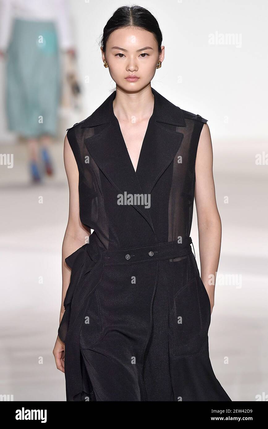 Model He Cong walks on the runway during Victoria Beckham Fashion show ...