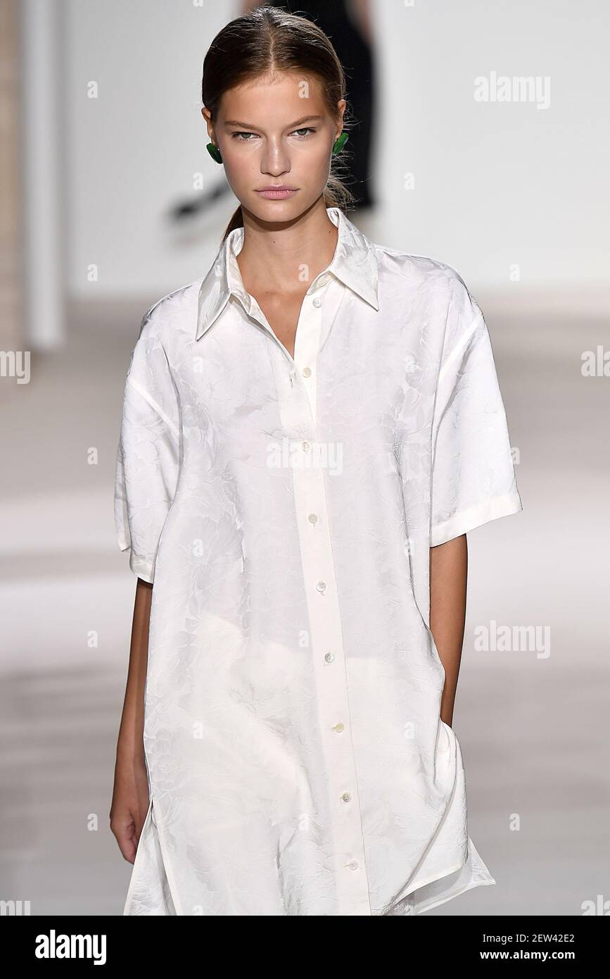 Model Faretta walks on the runway during Victoria Beckham Fashion show ...