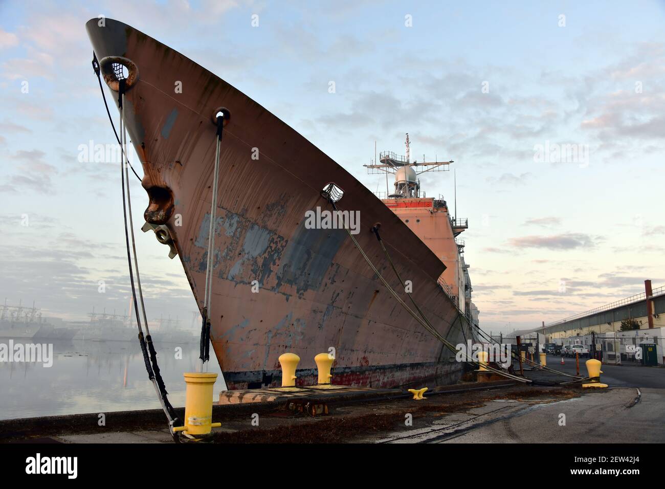 Decommissioned USN ship dockside in Philadelphia with others in the ...