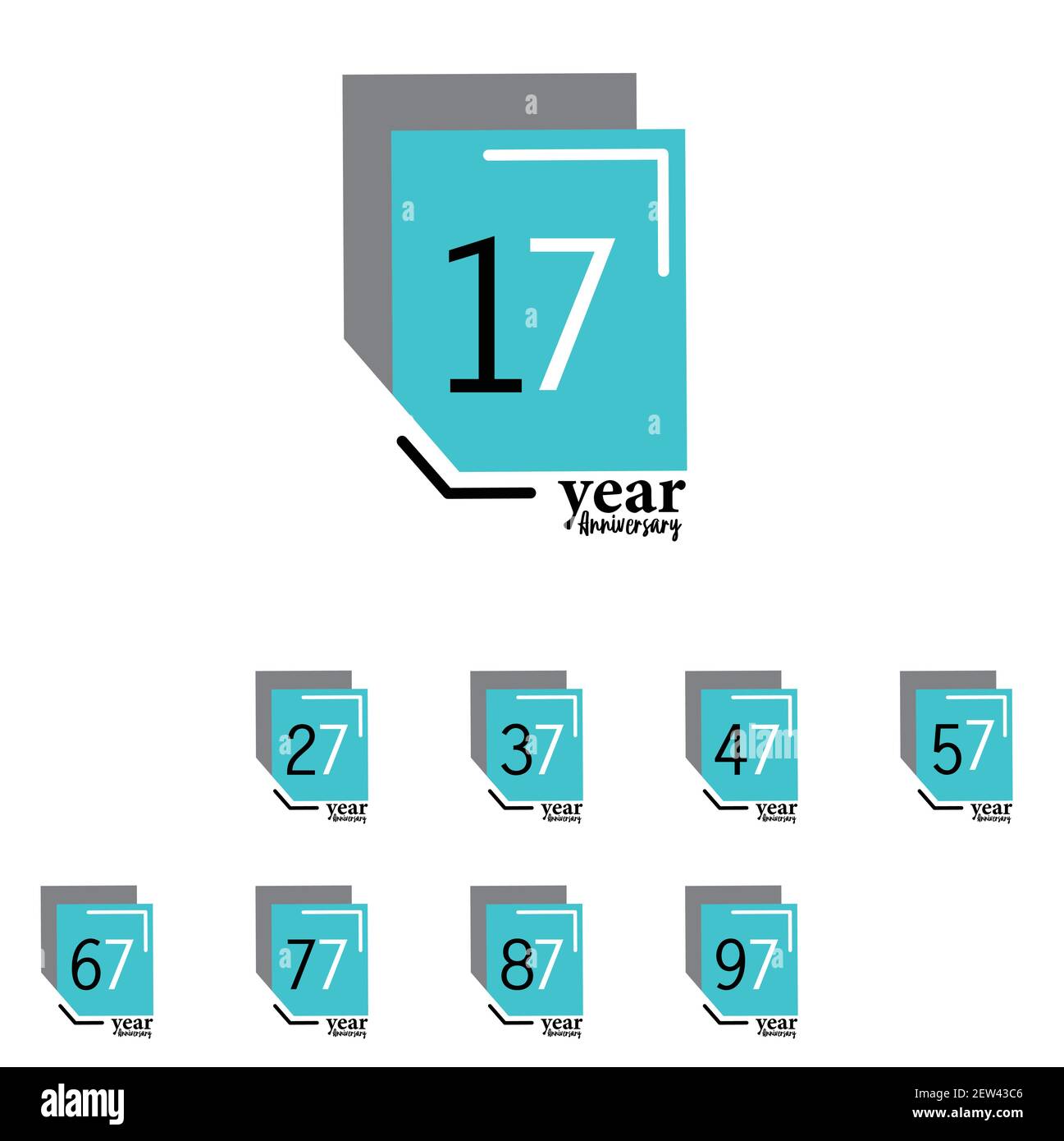 Set 17 Year Anniversary Vector Template Design Illustration Blue Box ...