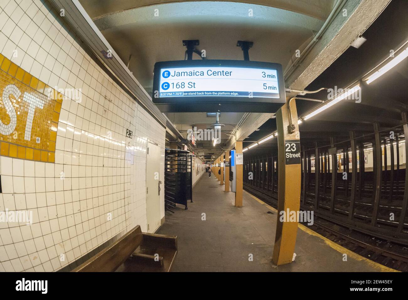 A new digital countdown clock installed in the New York subway is seen ...