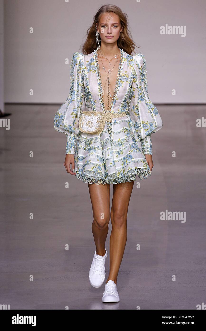 Model ine Neefs walks on the runway during the Zimmerman Fashion show ...