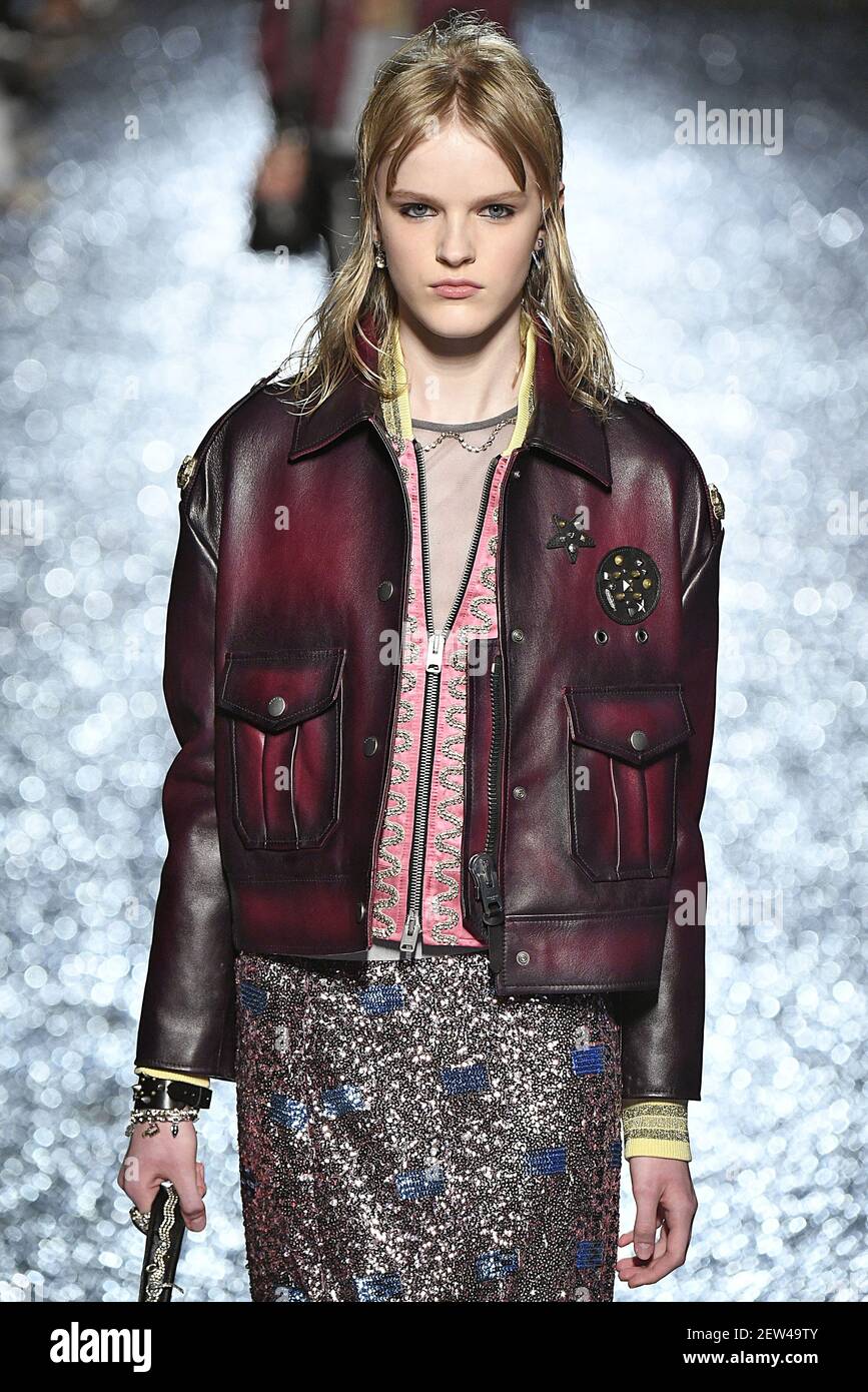 Model Hannah Motler walks on the runway during the Coach Fashion show ...