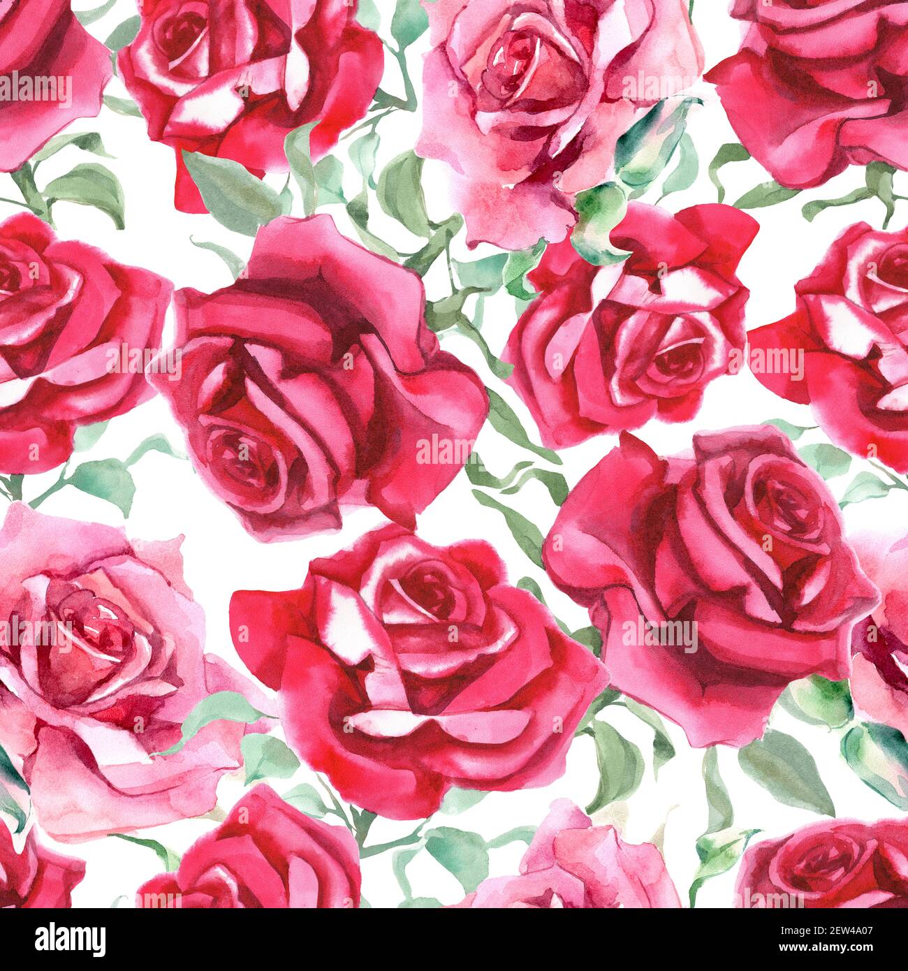 Watercolor pink and red roses. Seamless pattern. watercolor background ...
