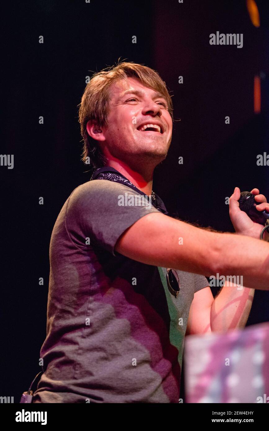 Taylor Hanson of American pop rock band Hanson performs live on stage ...