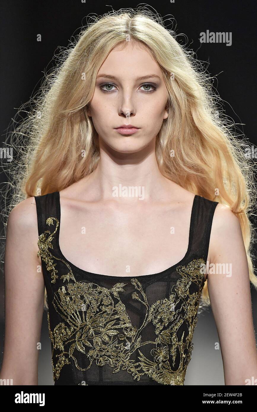 Model Sasha Komarova walks on the runway during the Marchesa Fashion ...