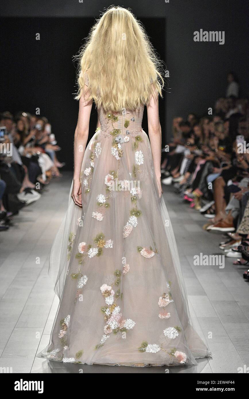 Model Sasha Komarova walks on the runway during the Marchesa Fashion ...