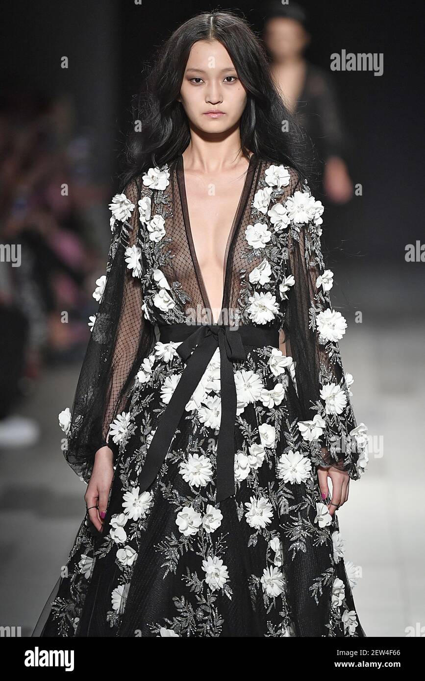 Model Wangy Xinyu walks on the runway during the Marchesa Fashion show ...
