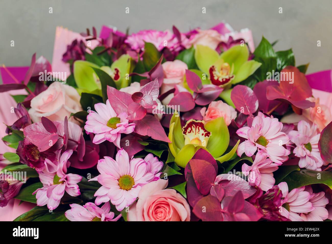 Bunch of different flowers close up background Stock Photo - Alamy