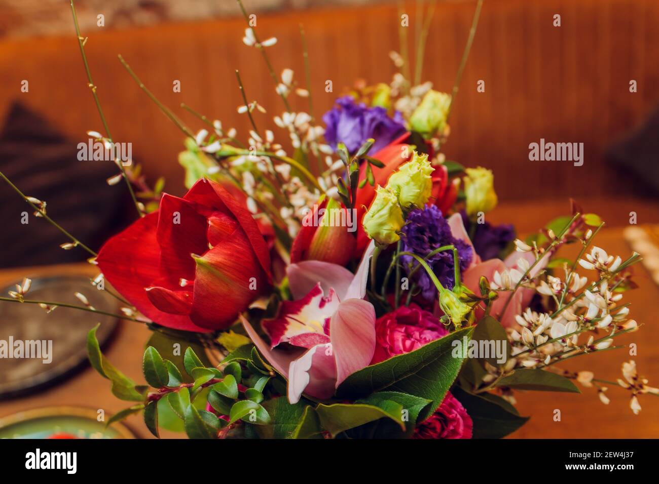 Bunch of different flowers close up background Stock Photo - Alamy
