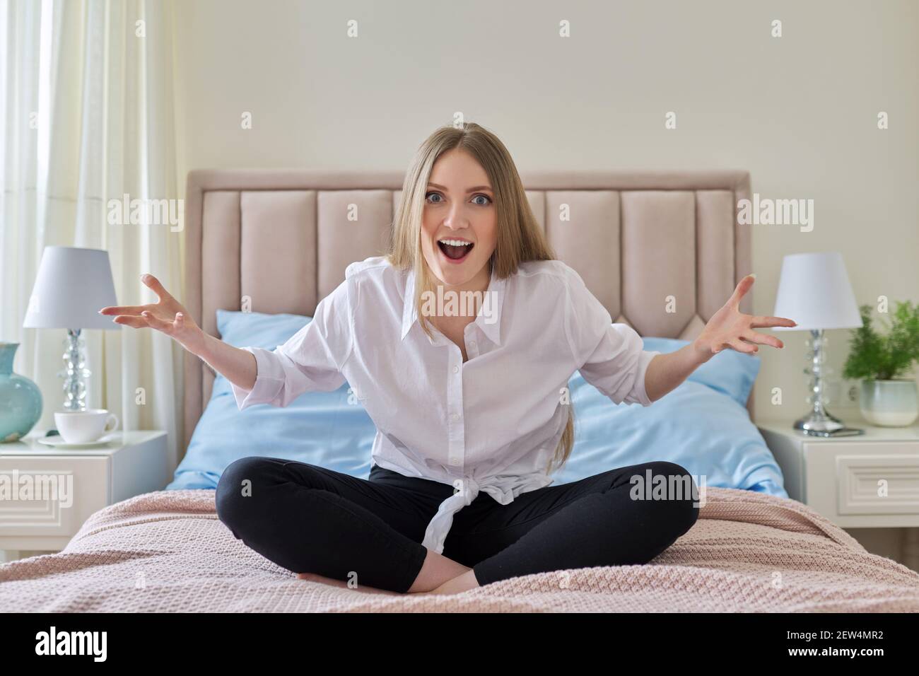 Positive beautiful young woman laughing charming smile with teeth Stock ...