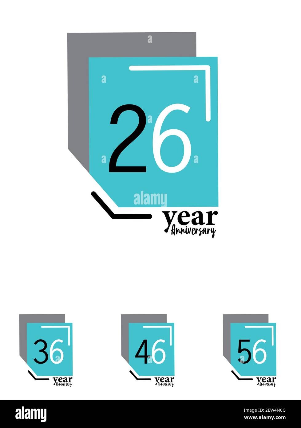 Set 26 Year Anniversary Vector Template Design Illustration Blue Box ...