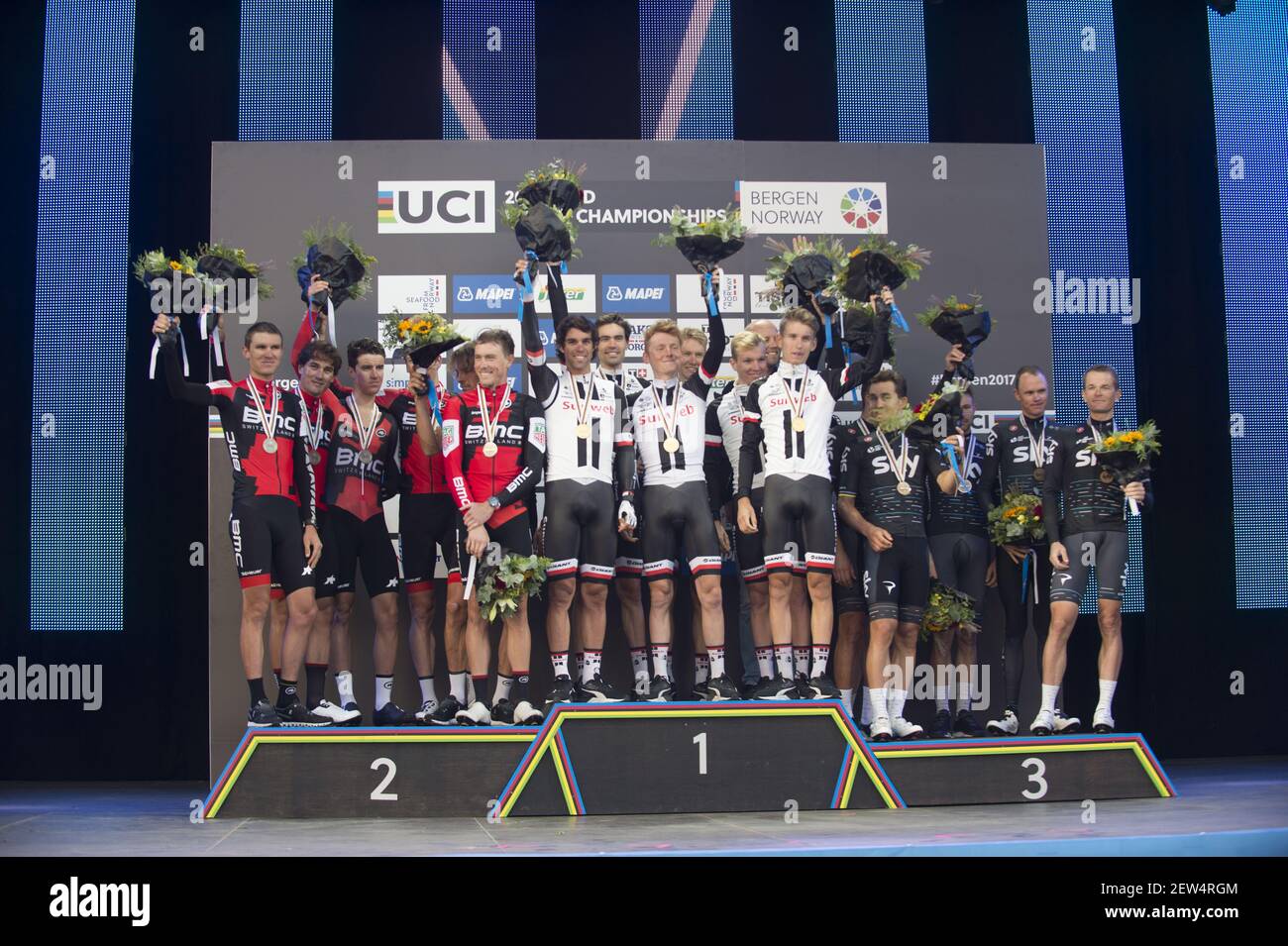 Team Sunweb, winners of the men's Team Time Trial,with their gold ...