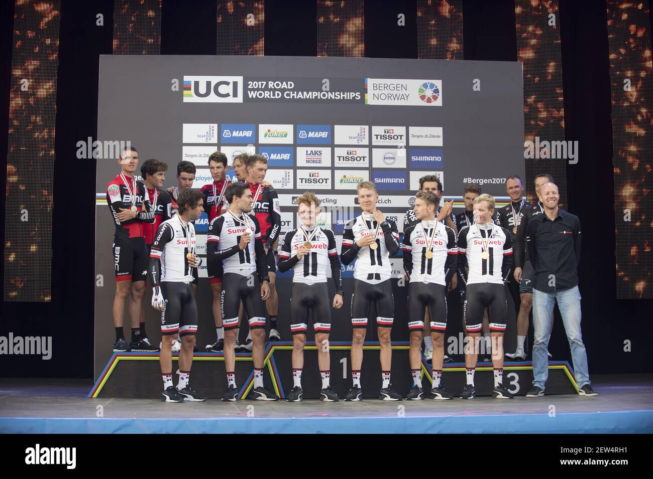 Team Sunweb, winners of the men's Team Time Trial,with their gold ...