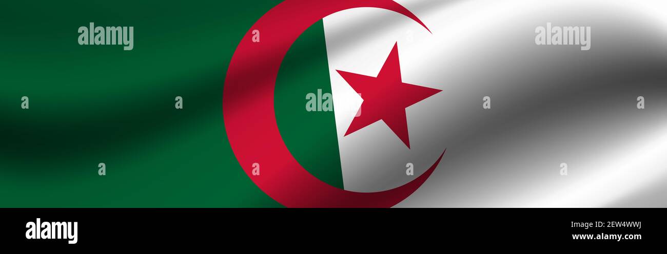 Banner with the flag of Algeria. Fabric texture of the flag of Algeria ...