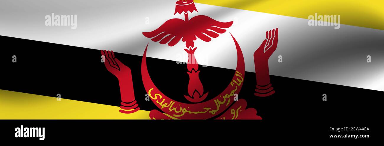 Banner with the flag of Brunei. Fabric texture of the flag of Brunei ...
