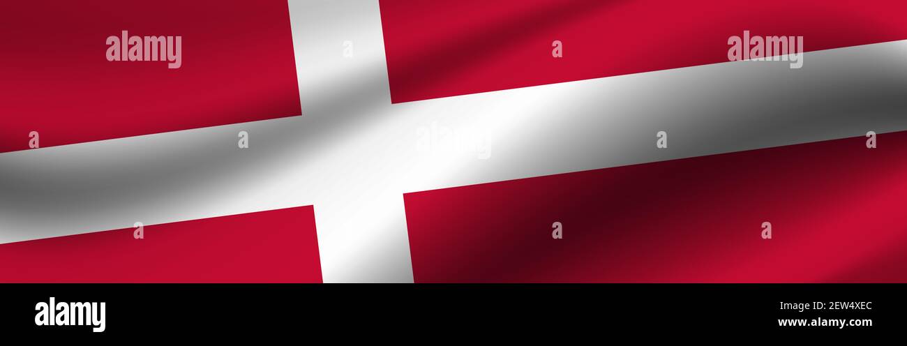 Banner with the flag of Denmark. Fabric texture of the flag of Denmark ...