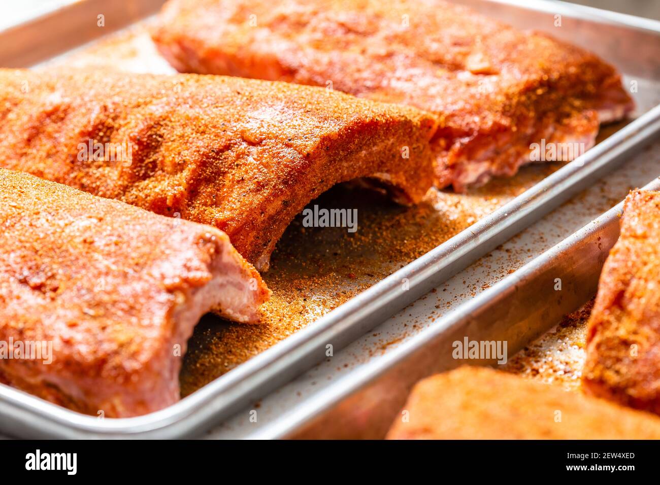 Raw St Louis Style BBQ Ribs with Rub Ready to Cook Stock Photo - Alamy