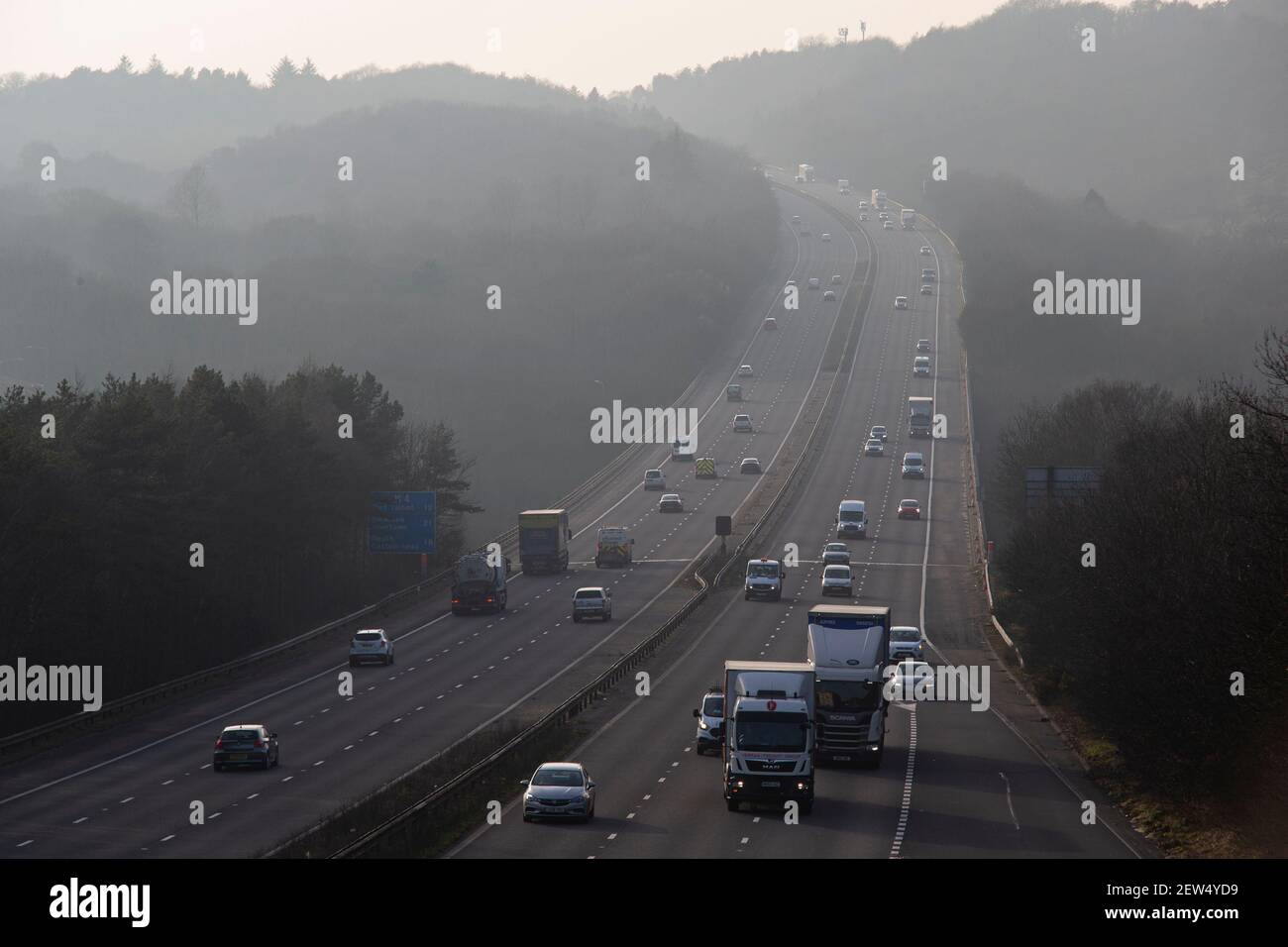 A view of the M4 Motorway crossing at Sarn, Bridgend on the 2nd March ...
