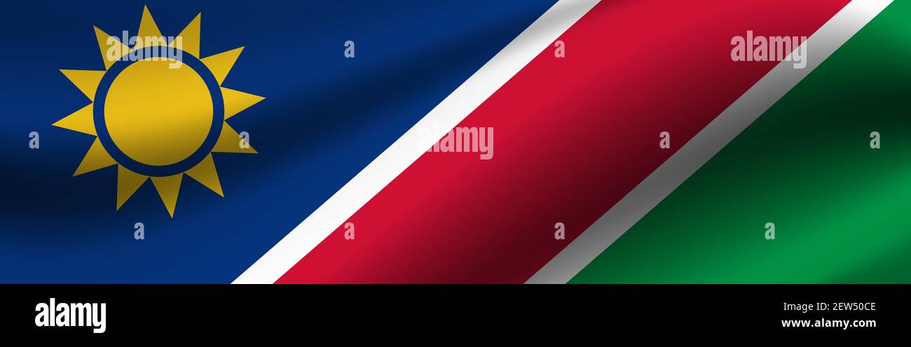 Banner with the flag of Namibia. Fabric texture of the flag of Namibia ...