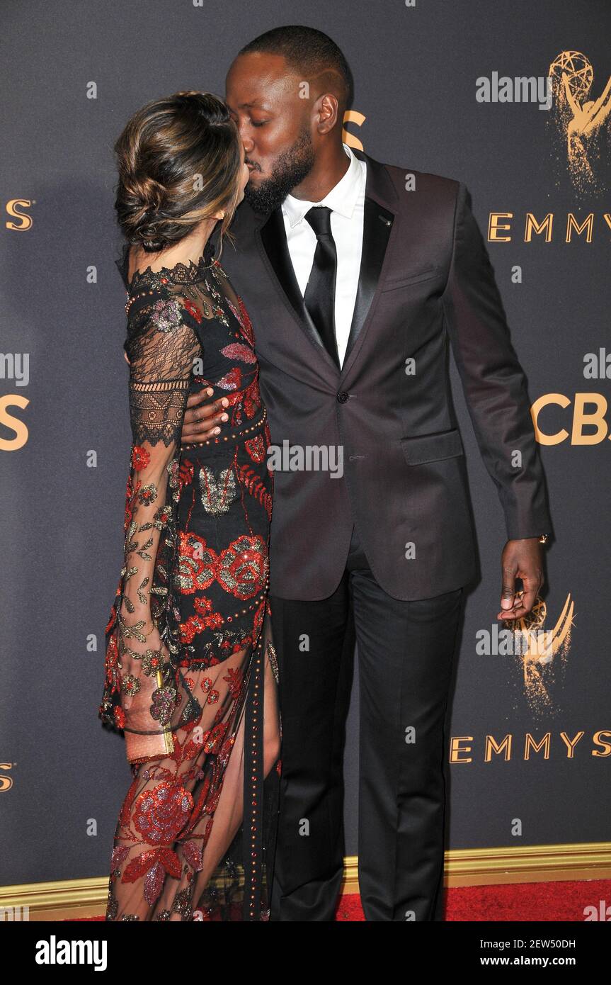 Erin Lim (L) and Lamorne Morris at the 69th Annual Emmy Awards held at the Microsoft Theater on ...