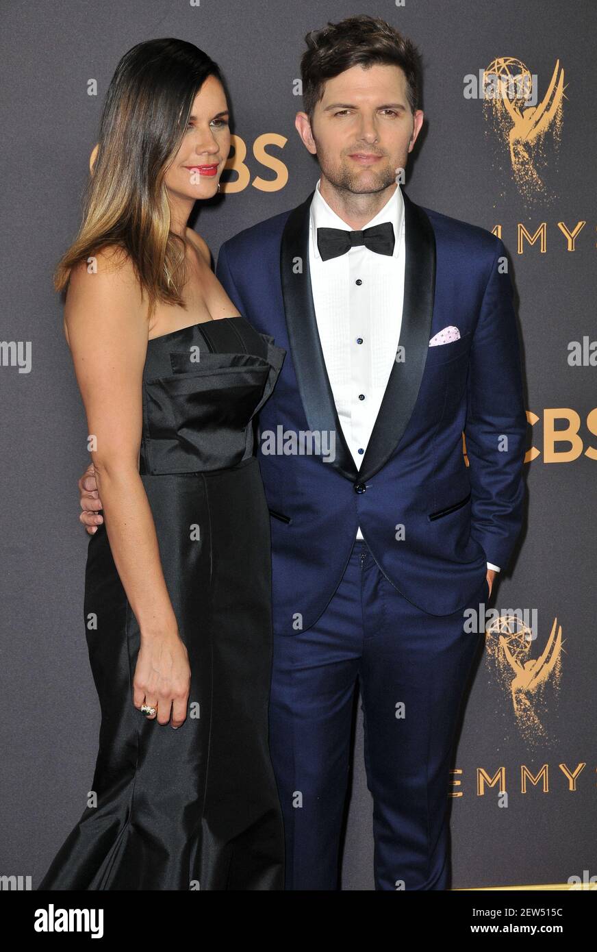 Naomi Scott (L) and actor Adam Scott at the 69th Annual Emmy Awards held at the Microsoft ...