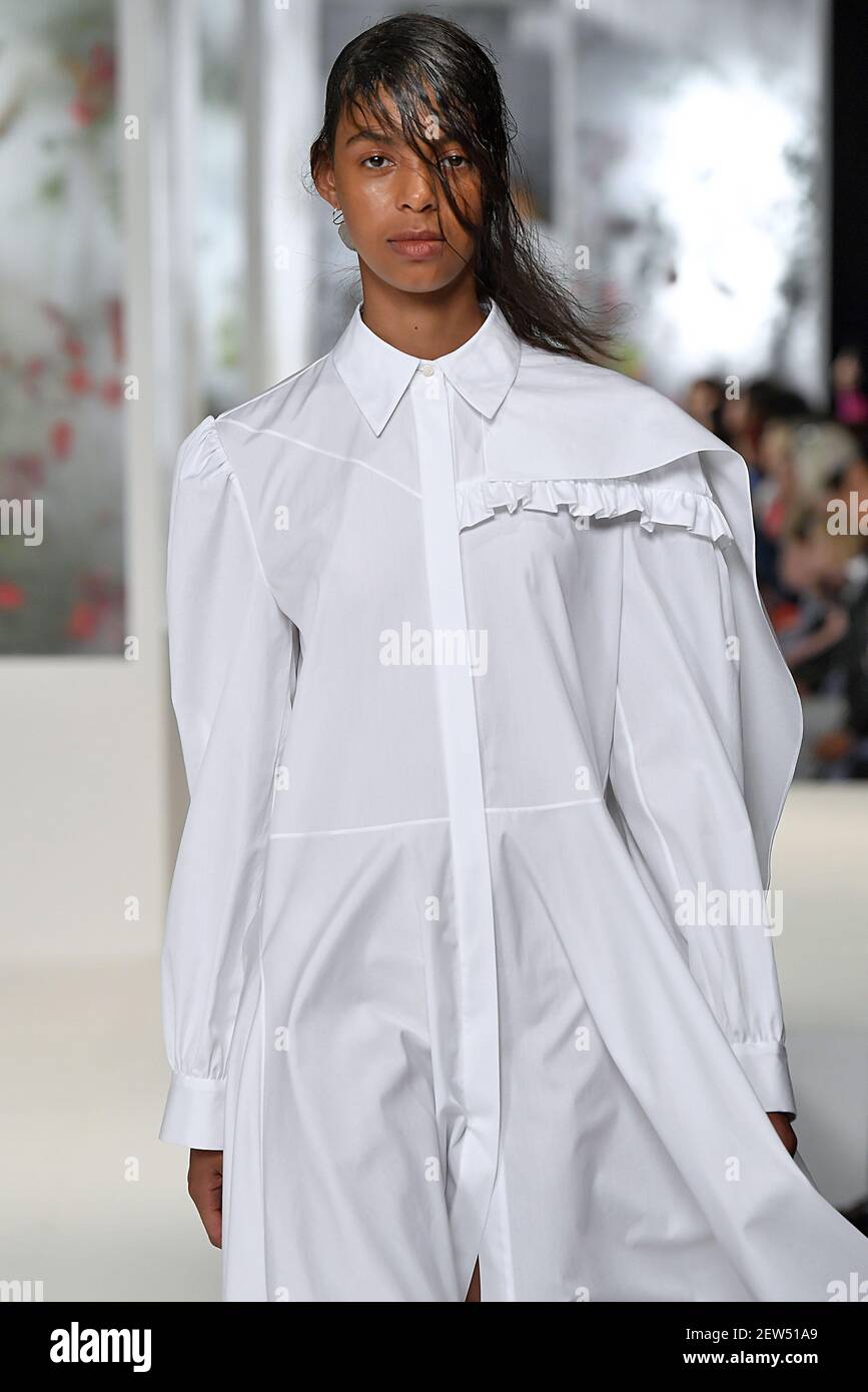 Model Alyssa Traore walks on the runway during the PREEN by Thornton ...