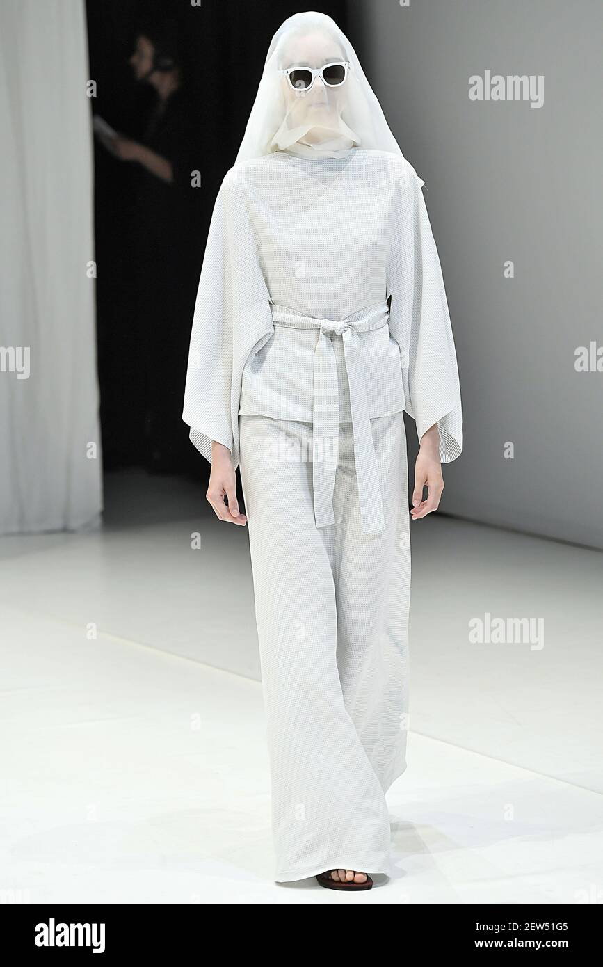 Model Sophie Klock walks on the runway during the Chalayan Fashion Show ...